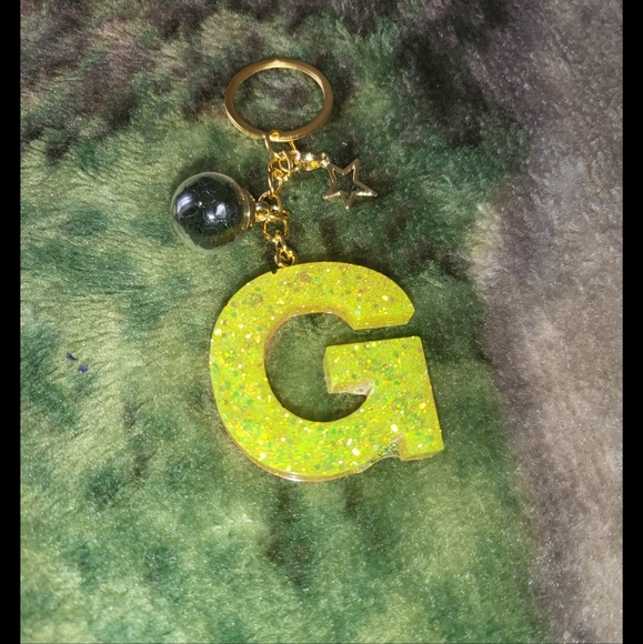 Handmade | Accessories | Neon Yellow Glitter Letter G Keychain | Poshmark